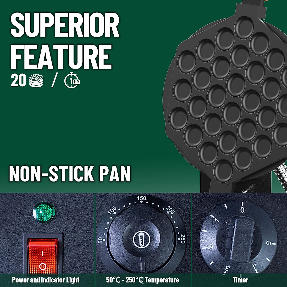 WantJoin Wil Bubble Waffle Maker, Hong Kong Egg Waffle Maker Machine With Non-stick Coating, Stainless Steel Pancake Maker 180° rotate, 1500W 110V Electric Cone Maker, 50-250℃/122-482℉ Adjustable