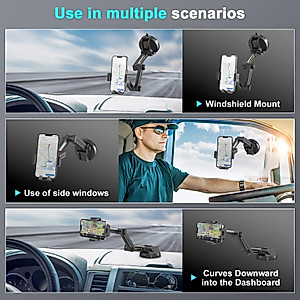 Pletmin Truck Phone Mount, Heavy Duty Phone Holder for Truck Dashboard Windshield, Compatible with All Smartphone, Commercial Truck Super Suction Cup & Stable(Black)