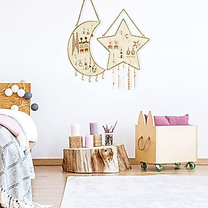 Rolin Roly Earring Wall Holder Wall Mounted Jewelry Rack Hanging Earring Organizer with3 Hooks Moon Shaped for Display Grid Golden Bracelet Necklace Ring