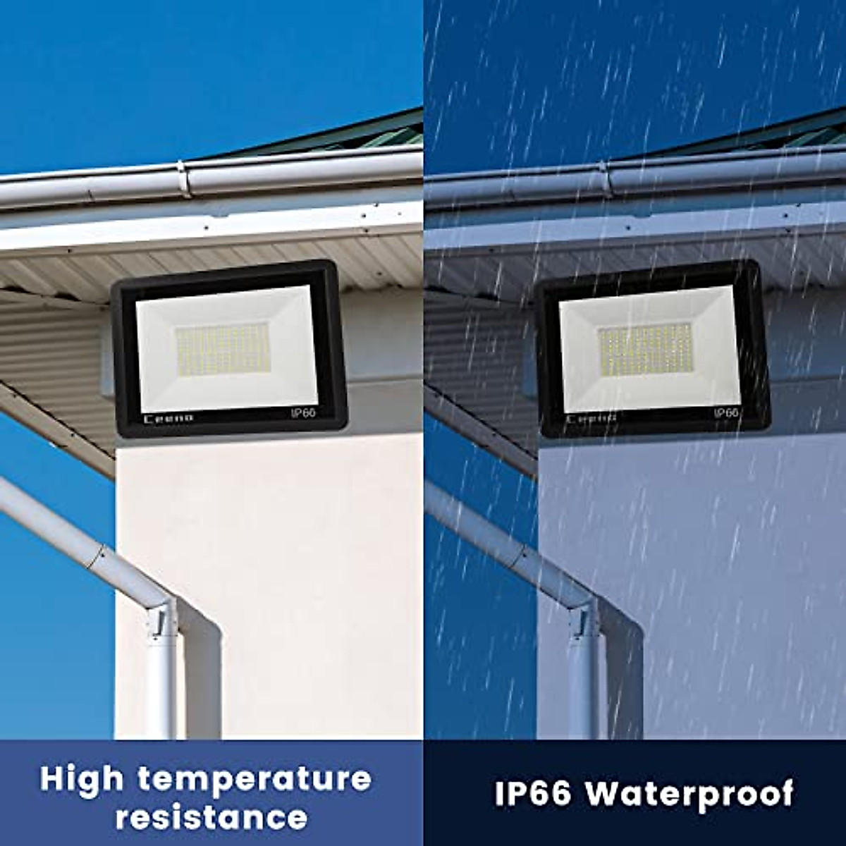 Ceena 2 Pack 60W Plug in LED Flood Light Outdoor, 6000lm Super Bright Floodlight with Switch and 5.9FT Wire, IP66 Waterproof 6000K LED Work Light for Garage, Yard, Patio, Front Door