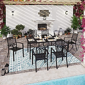 SUNSHINE VALLEY Outdoor Dining Sets 7 PCS, Patio Dining Chairs 6 PCS Metal Material 66.9X 38x29.1 Rounded Support Dining Table with 1.57” Umbrella Hole for Outdoor Kitchen Lawn Garden,Bistro,Deck.