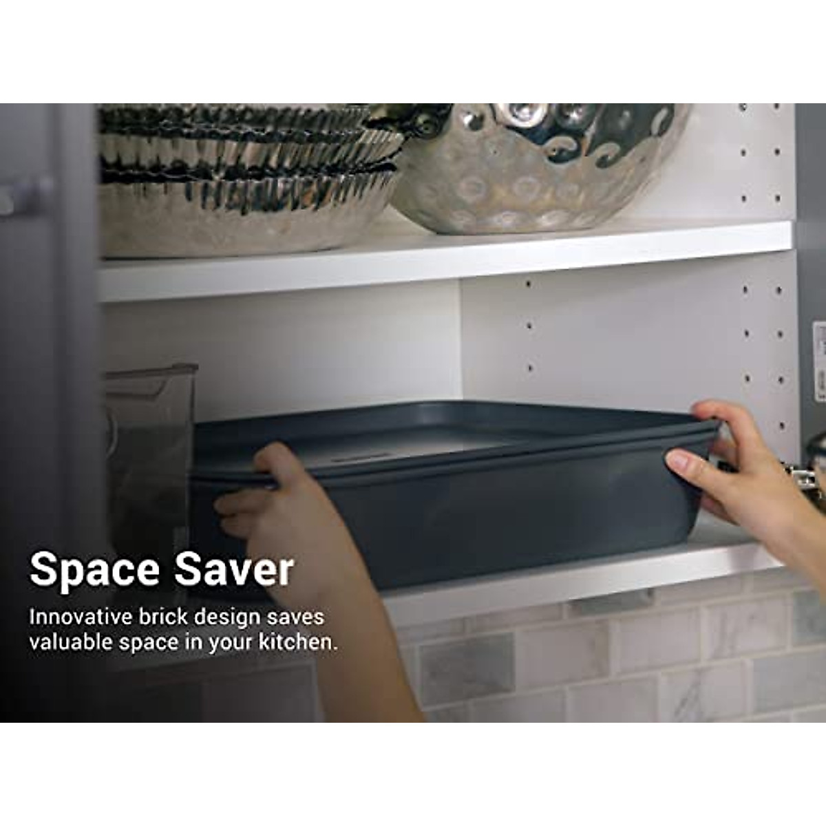 Elbee Home 8-Piece Nonstick Aluminized Steel, Space Saving Baking Set , With Deep Roasting Pan, Cookie Sheet, Cake Pans, Muffin Pans and Baking Pan PFOA & PFOS Free