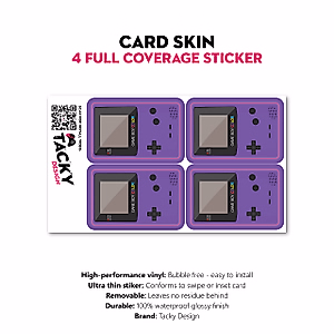 Tacky Design 4pcs Retro Credit Card Skin with Kawaii Gameboy Style Debit Card Sticker, Gameboy Style Debit Card Skin for Credit Card Sticker, Premium 3M Vinyl Waterproof, Bubble-Free Installation