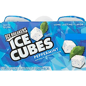 ICE BREAKERS Ice Cubes Peppermint Sugar Free Chewing Gum Bottles, 3.24 oz (6 Count, 40 Pieces)