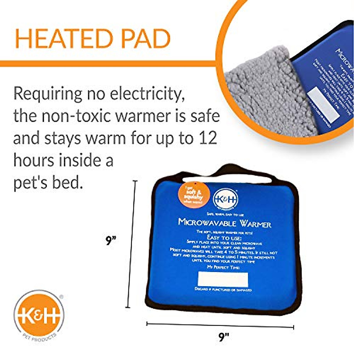 K&H Pet Products Microwavable Pet Bed Warmer Blue 9" x 9"