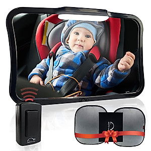 Moyu Home Baby Car Mirror,3 Modes LED Lights Back Seat Rear Facing toddler Safety Mirror,11.4" X 7.1"Wide View with 360 Pivoting,Shatterproof Glass Black