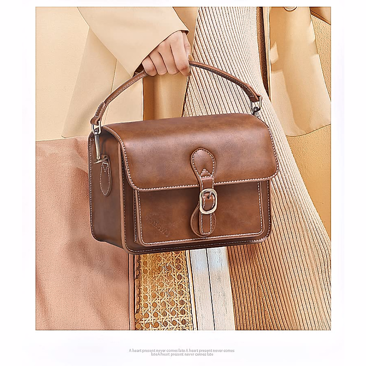 Cwatcun Camera Shoulder Bag Compact Camera Case Waterproof Retro Compatible for Canon Nikon Sony SLR DSLR Mirrorless Camera and Lens Brown, Small