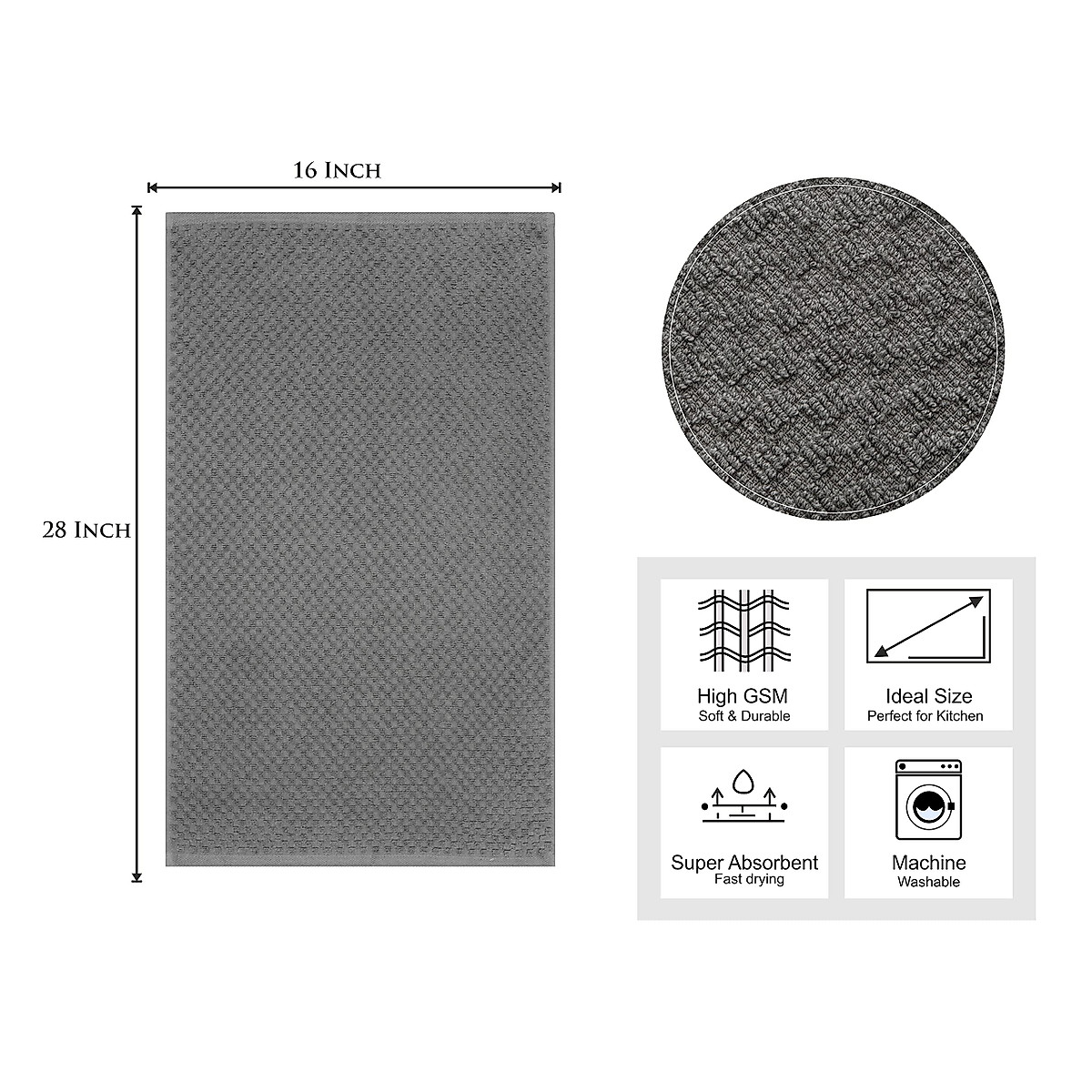 COTTON CRAFT Amazing Kitchen Towels - Set of 8 Terry Towel - 100% Cotton Euro Café Waffle Weave Dish Towel Set - Soft Absorbent Quick Dry Low Lint Reusable Pantry Bar Cleaning Cloth - 16x28 - Charcoal