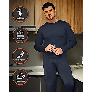 Thermal Underwear for Men, 2 Pack Long Johns Winter Long Underwear Sport Skiing Fleece Lined Base Layer Top and Bottom Set M