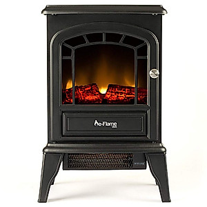 e-Flame USA Aspen Freestanding Electric Fireplace Stove - 3-D Log and Fire Effect (Black)