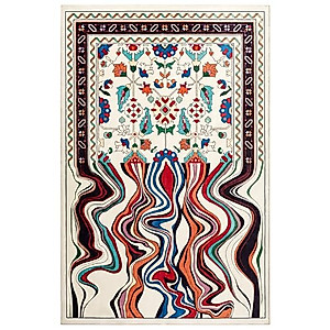 Washable Melting Retro Oriental 5x7 Area Rugs Carpet - Low Pile Thin Soft Shag Abstract Wavy Funky Tribal Traditional Antique Southwestern Rug for Bedroom Living Room Dining Room Entryway Office