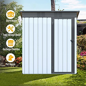 Metal Outdoor Storage Shed Galvanized Metal Garden Shed with Lockable Doors, Tool Storage Shed for Patio Lawn Backyard Trash Cans for Garden/Backyard/Home (Gray)