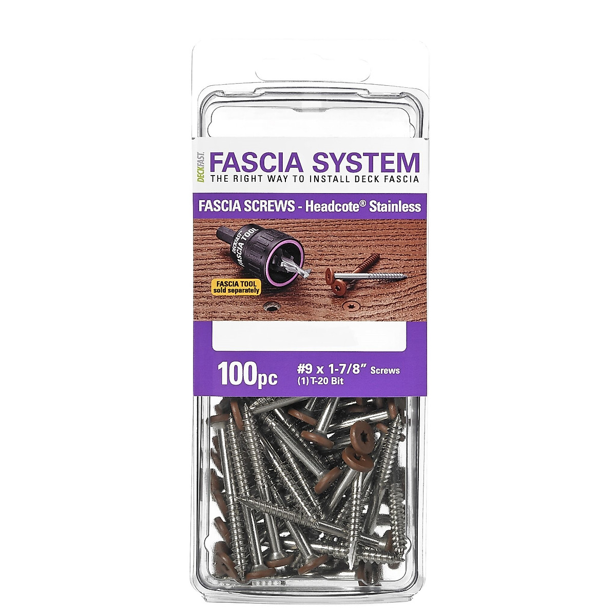 Deckfast Stainless Steel Fascia Screws 9 x 1-7/8 T-20 Star Drive Chocolate 100 Pieces