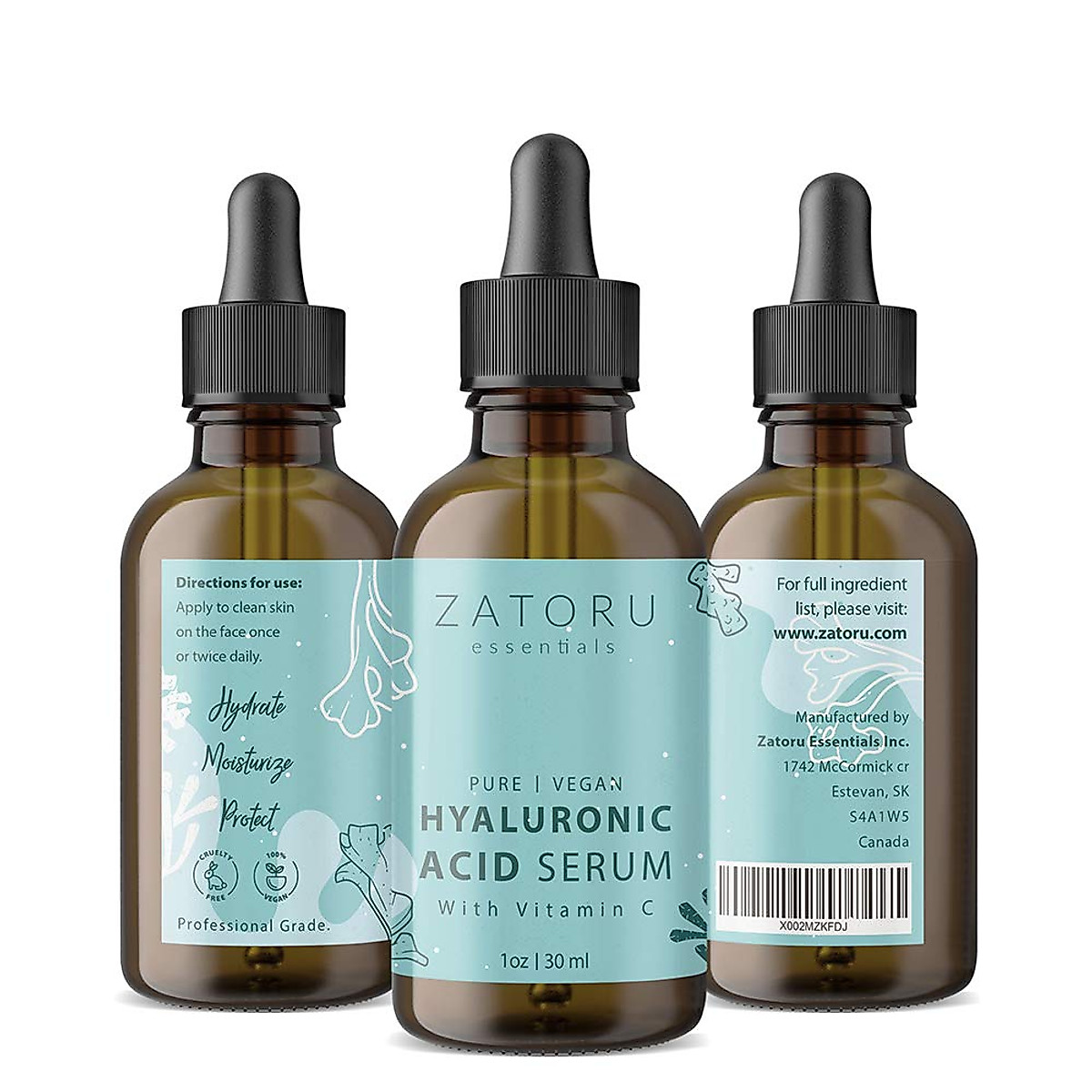 Zatoru Hyaluronic Acid Serum with Vitamin C for Face and Skin - 100% Pure Organic Vegan Anti-aging Moisturizer Skin Care for Women and Men - Hydrates Brightens Protects - Clinical Pro Formula - 1 oz