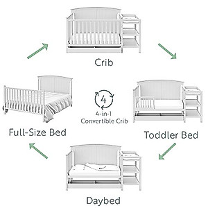 Storkcraft Steveston 5-in-1 Convertible Crib and Changer with Drawer (White) – GREENGUARD Gold Certified, Crib and Changing Table Combo with Drawer, Converts to Toddler Bed, Daybed and Full-Size Bed