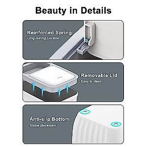 Runsand 3 Pack Small Bathroom Trash Can with Pop-Up Lid, 1.8Gal Slim Trash Bin with Storage Grid Lid, 7L Garbage Can Waste Basket for Bedroom, Laundry Room, Office, Dorms with White-Gray Colors