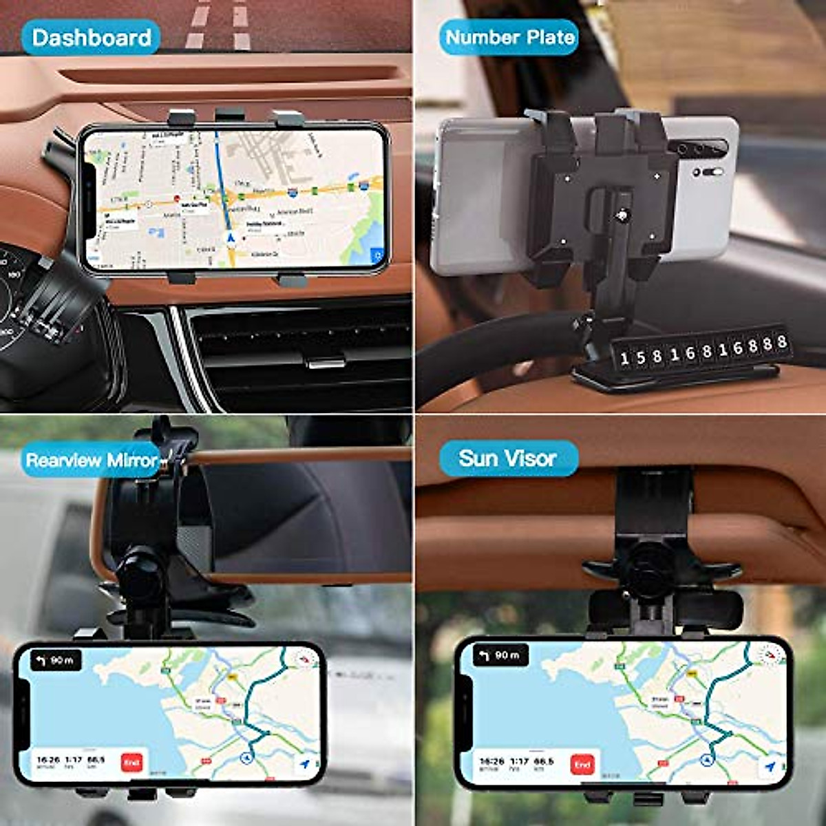 wipalor 2021 Upgraded Car Phone Holder Mount for Dashboard, 1200° Rotating Cell Phone Holder for Car, Universal Big Clamp Car Phone Mount Compatible with iPhone, Samsung, Moto and More