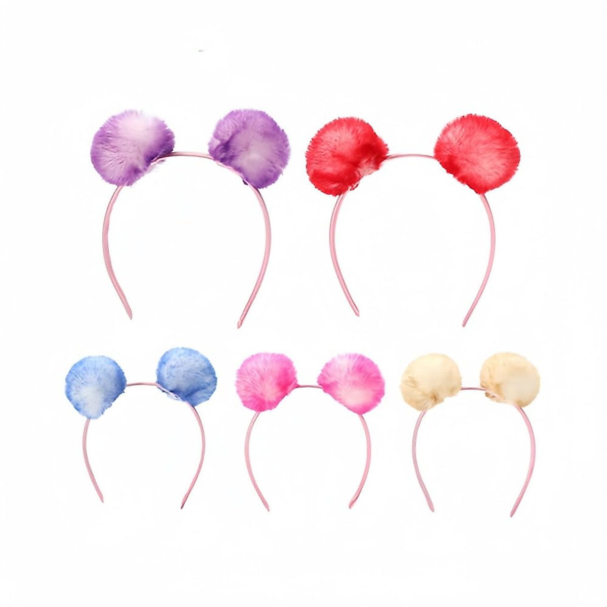 XIZHI 5 Pcs Pompom Ball Headband Iridescent Fluffy Ball Hair Loop Ear Headband Soft Style Cute Flurry for Little Girls Fashion Headband