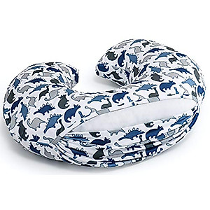 The Peanutshell Nursing Pillow Cover Set for Baby Boys or Girls | Dinosaur & Navy Blue Minky Dot | Unisex 2 Pack