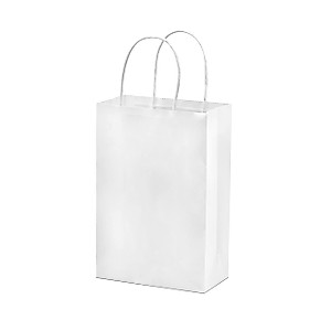 Prime Line Packaging Mini White Gift Bags with Twisted Handles, Small Business Shopping Tote, Boutique, Merchandise, Party Favor, Bulk, 6x3x9 100 Pack