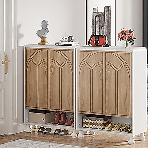 Tribesigns Shoe Storage Cabinet, 24 Pairs Organizer Cabinet with Door, White Freestanding Shoe Storage, 6 Tiers Modern Wood Shoe Rack for Entryway, Living Room (Fits Shoes up to Men's Size 16)