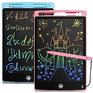 2 Pack LCD Writing Tablet, 8.5 Inch Writing Tablet for Kids, Colorful Screen Doodle Board, Erasable and Reusable Digital Drawing Tablet, Learning Educational Toys for Girls Boys, Blue+Pink