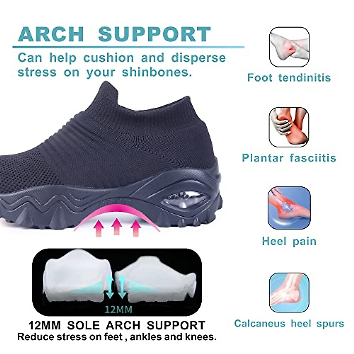 ENOSKY Non Slip Shoes for Women Food Service,Orthopedic Shoes for Women,Walking Shoes Women,Slip On Shoes Women,Work Shoes Arch Support Gym Comfortable Wide Width Sock Sneakers Black