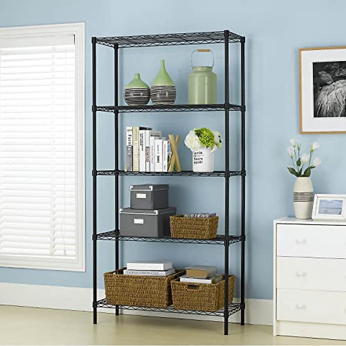 Wire Shelving Unit, 5 Shelf Metal Storage Rack NSF Certified Storage Rack 36" W x 14" D x 72" H 1250Lbs Capacity Garage Shelving Adjustable Heavy Duty Metal 5 Tier Metal Shelving Unit (Black)