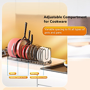 8 Tiers Pan Organizer Rack for Cabinet and 11 Expandable Pan or Lid Organizer Bundle