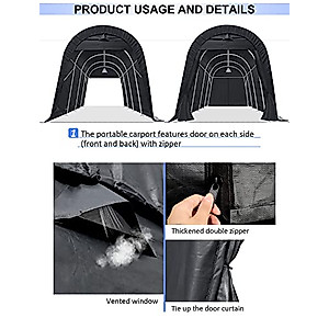 Marvoware 10' x 20’ x 9' ft Snow Resistant Heavy Duty Carport, Round Roof Storage Shed with Front & Rear Zipper Door for Full-Size Truck and Boat, Portable Garage Tent Shelter for Outdoor Use