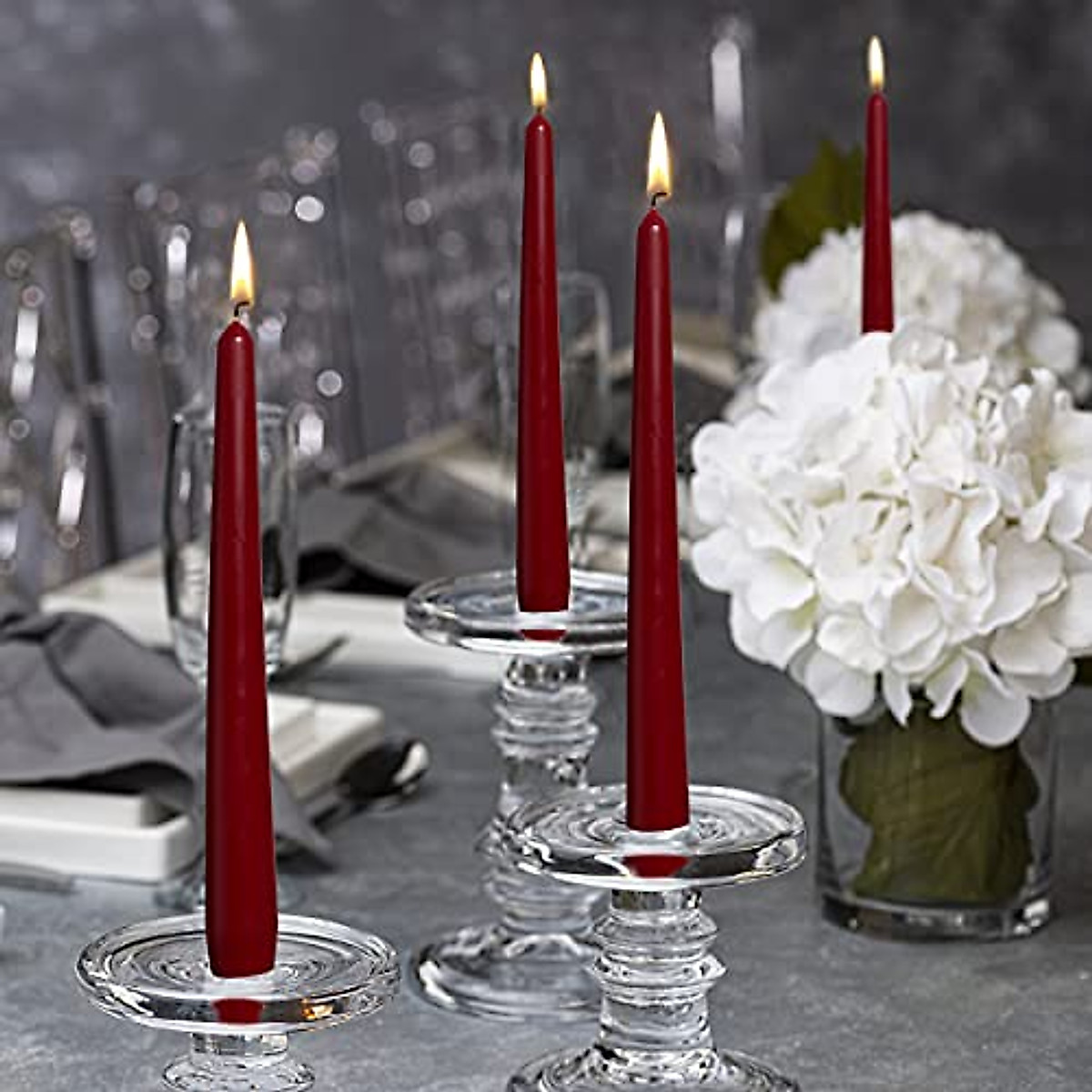 BOLSIUS Dark Red Taper Candles - 10 Inch - 8 Hours Burn Time - 10 Pack Dinner Candle Set - Premium European Quality - Consistent Smokeless Flame - Unscented Dripless Household Candlesticks