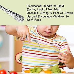 TeamFar Toddler Forks, Stainless Steel Toddler Utensil Silverware Baby Forks for Self Feeding at Home & Preschool, Healthy & Non Toxic, Mirror Polished & Hammered Handle, Dishwasher Safe, Set of 6