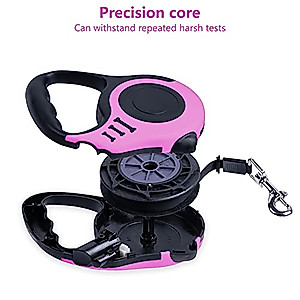 Dunhuang Retractable Dog Leash for X-Small/Small/Medium, 10ft (for Dogs Up to 22lbs), with 1 Free Portable Silicone Dog Bowl + 1 Waste Bag Dispenser + 3 Waste Bag (Pink)