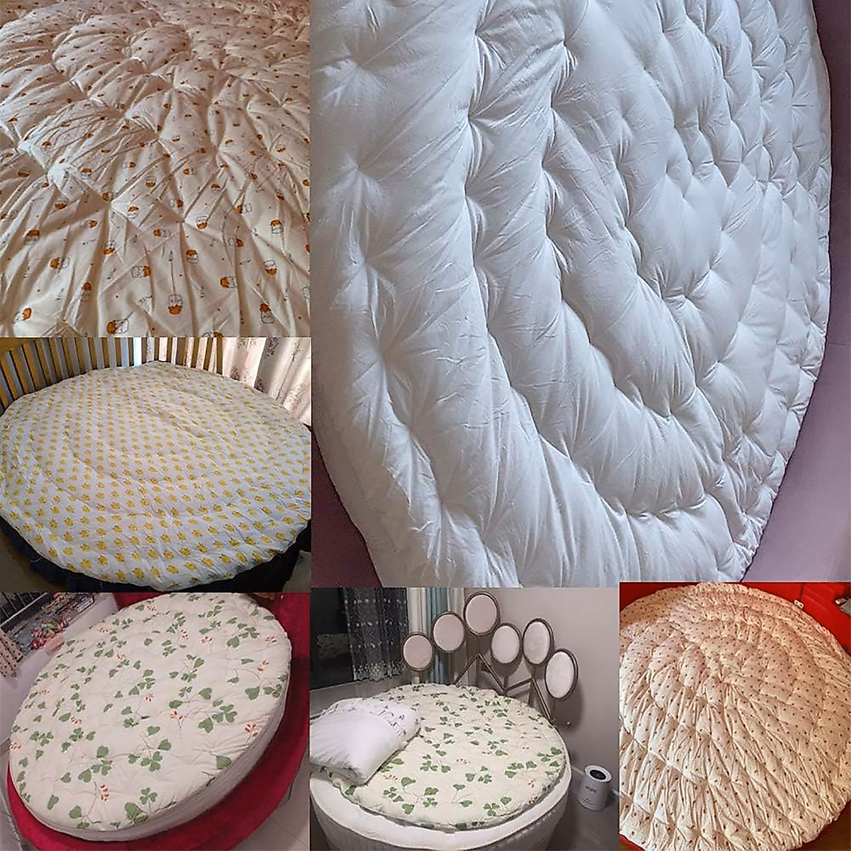 SORECI Soft and Fluffy Round Mattress Topper - Quilted Comfort Pad with 100% Thick Cotton Fill for Healthy Kids Sleeping - Removable and Reversible,3.5kg-Diameter200cm(79inch)