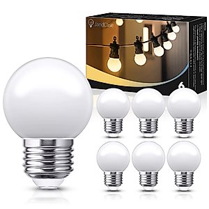 JandCase G40 Light Bulbs Replacement, Low Watt Light Bulbs, 15 Watt Light Bulbs Equivalent E26 Base, Non-dim, 1W 6000K LED Small Light Bulbs for Bathroom Vanity Porch Outdoor String Light Bulbs,6 Pack