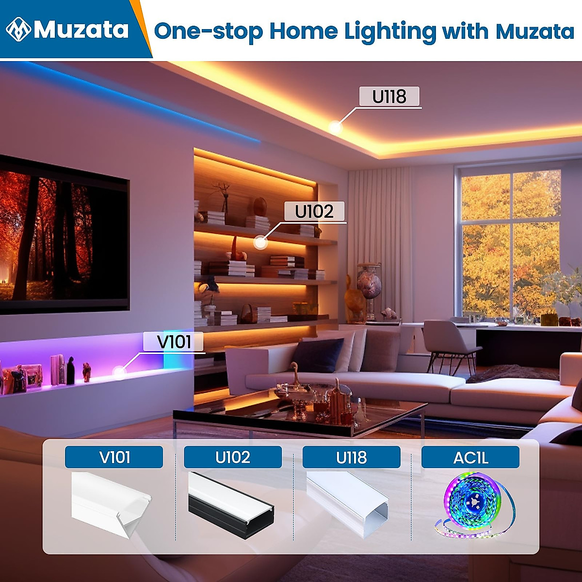 Muzata 10Pack 6.6FT/2M Wider LED Channel Black Aluminum LED Diffuser Channel with Milky White Cover U102 BW 2M