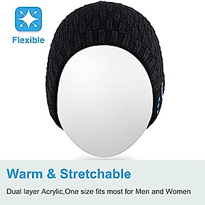 Rotibox Bluetooth Beanie Hat, Winter Outdoor Sport Premium Knit Cap with Wireless Stereo Headphone Headset Earphone Speaker Mic Hands Free Compatible with iPhone Samsung Android Cell Phones - Black