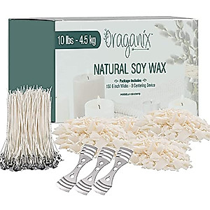 Oraganix DIY Candle Making Kit and Candle Making Supplies - 10 lbs Soy Candle Wax - 150 6-Inch Pre-Waxed Candle Wicks - 3 Metal Centering Devices - Bulk 10 lb Soy Wax Flakes