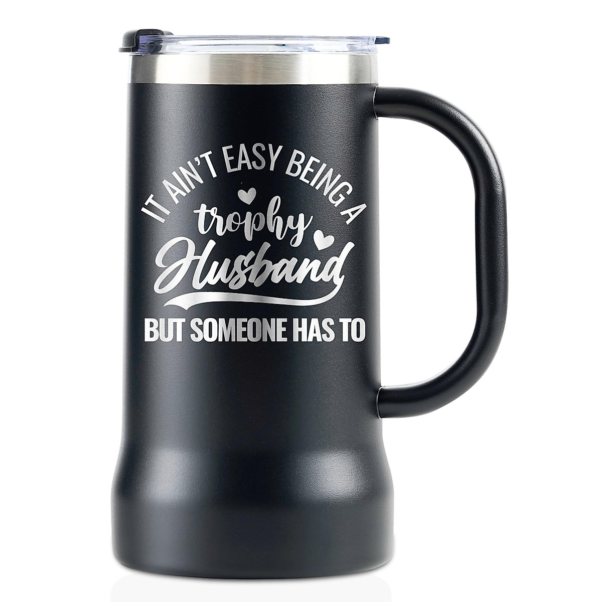 Onebttl Husband Gifts Funny Beer Stein, 24oz Stainless Steel Beer Mug with Lid for Valentine Father's Day, Christmas - Trophy Husband