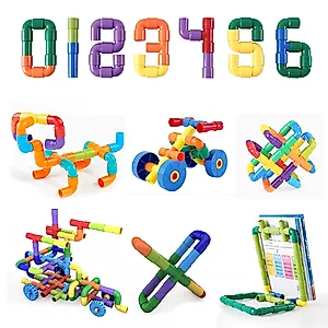 Tucimibo STEM Pipes & Joints Tube Building Blocks Sensory Toy Set for Toddler Boys Girls Kids, 100 Pcs Creative Locks Construction Educational Preschool Learning Child Gift with Wheels