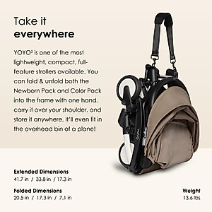 BABYZEN YOYO2 Stroller & 0+ Newborn Pack - Includes White Frame, Taupe 6+ Color Pack & Taupe 0+ Newborn Pack - Suitable for Children Up to 48.5 Pounds