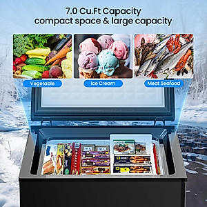 Kismile 3.5 Cubic Feet Chest Freezer with 2 Removable Baskets Free Standing Top Open Door Compact Freezer with Adjustable Temperature for Home/Kitchen/Office/Bar (3.5 Cubic Feet, Black)