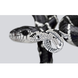 Darupo Punk Crystal Snake Adjustable Statement Cocktail Ring for Women Retro Rhinestone Serpent Elastic Stretch Ring (Silver)