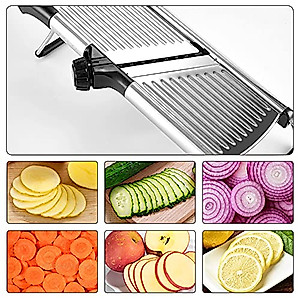 Mandoline Slicer for Kitchen -VEKAYA Stainless Steel Vegetable Slicer for Potato, tomato and Onion, Carrot Julienne and Chopper for Vegetables with Gloves (BlacK)