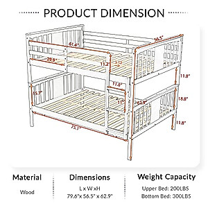 Voohek Full Over Full Bunk Bed with Ladder, Wood Bedframe Full-Length Guardrail for Kids, Teens, Bedroom, Home Furniture, No Box Spring Required, Gray