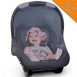 liuliuby 2-in-1 Car Seat Cover - Baby Carseat Canopy with Privacy Sun Shade & Bug Net for Newborn & Infant - Protects Babies from UV Rays, Mosquito & Insect - Carrier Covers for Boys & Girls (Pink)