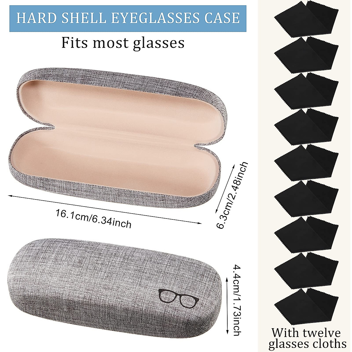 Chumia 12 Pcs Hard Shell Eye Glasses Cases Multi Unisex Glasses Case Back to School Supplies Linen Fabrics Eyeglasses Case Sunglasses Portable Glasses Protector with Eyeglass Cloth for Men Women