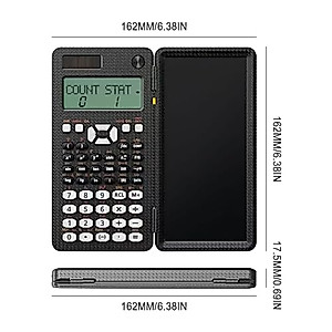 Scientific Calculator with Writing Table, 2 in 1 Desktop Pocket LCD Science Calculator Notepad Professional Financial Calculator for Home School Office Business, Solar & Battery Powered (Black)