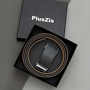 PlusZis 28"-68" Men's Leather Ratchet Dress Belt Big And Tall With Automatic Buckle