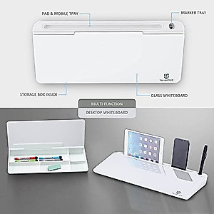 Small Glass Desktop Whiteboard Dry-Erase-Board - Computer Keyboard Stand White Board Surface Pad with Drawer, Desk Organizers with Accessories for Office, Home, School Supplies